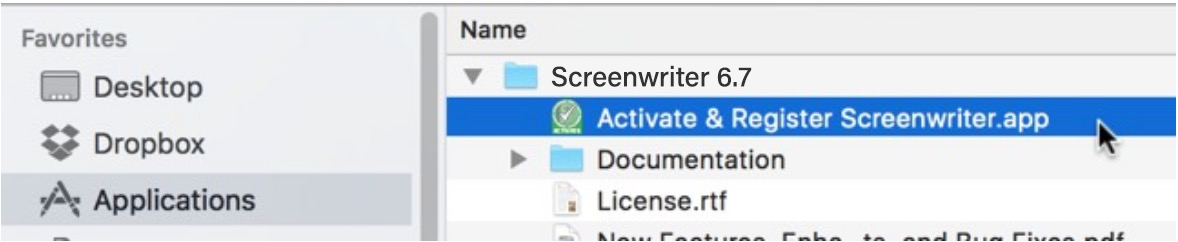 Activating Mac Screenwriter 6.7 (Alpha version) for the first time ...